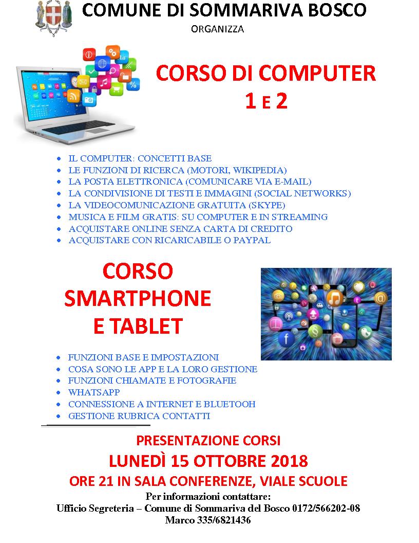 PRESENTAZIONE CORSO DI COMPUTER 1 E 2 E CORSO SMARTPHONE E TABLET